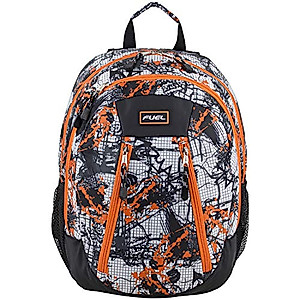 FUEL Active Backpack, Black/Orange/Urban Grid Print