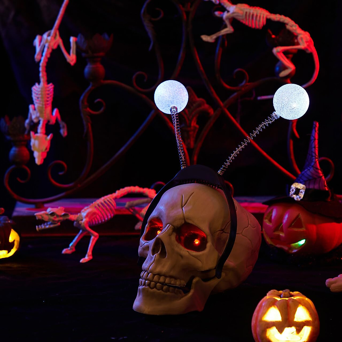 JOYIN 3 Pack LED Silver Martian Antenna Headband, Light UP Alien Headbands Head Bopper Balls, Glowing Martian Headbands Set, Alien Headpiece, Party Halloween Costume Accessories Party Favor