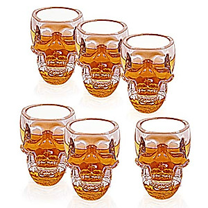 MyGift Clear Glass Novelty Skull Face Liquor Shooter Shot Glasses, Decorative Halloween Drinkware - 2.8 oz, Set of 6