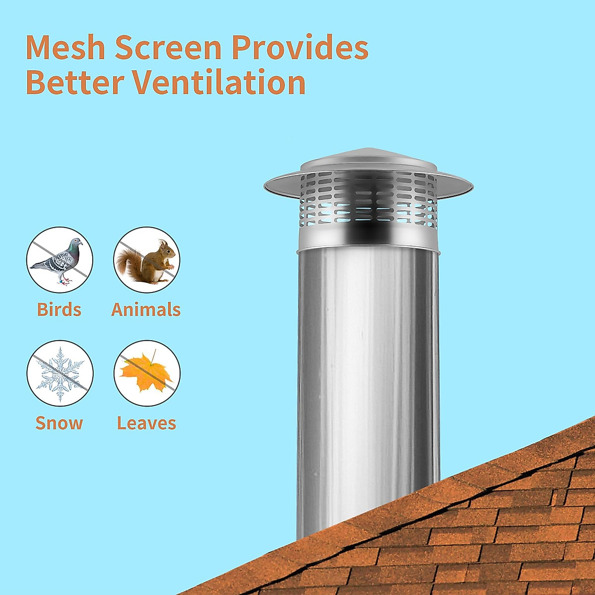 Singvon 6 Inch Round Chimney Cap, 304 Stainless Steel Chimney Cover with Screen, Stove Pipe Chimney Cap, Silver
