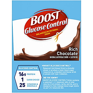 BOOST Glucose Control Balanced Nutritional Drink, Rich Chocolate, Helps Manage Blood Sugar with No Artificial Colors, 8 FL OZ Bottles, 6 CT (Pack of 1)
