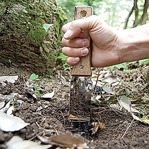 Nisaku NJP651 Hori Weeding & Digging Knife-Hardened HRC58 Edition, Authentic Tomita (Est. 1960) Japanese Stainless Steel, 7.25" Blade, Wood Handle, w/Premium Leather Sheath