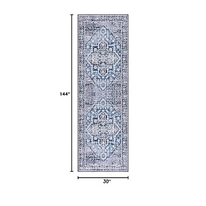 SAFAVIEH Tucson Collection Runner Rug - 2'6" x 12', Blue & Charcoal, Persian Design, Non-Shedding Machine Washable & Slip Resistant Ideal for High Traffic Areas in Living Room, Bedroom (TSN137M)