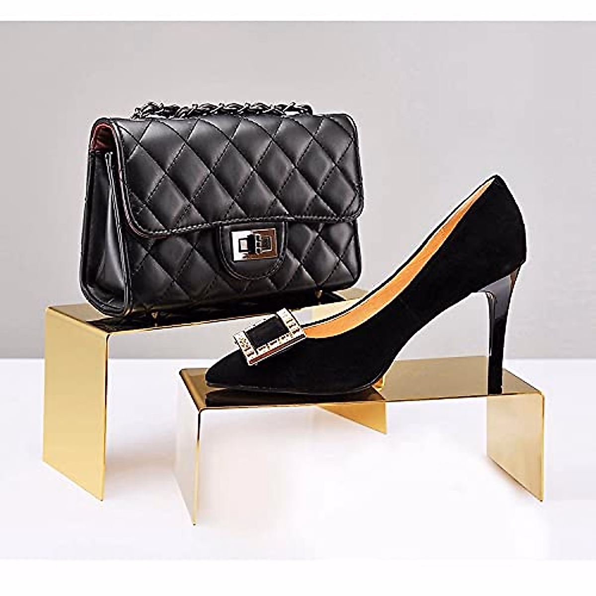 2PCS/SET/PACK Mirror Gold Stainless Steel Shoe Handbag Display Stands Rack