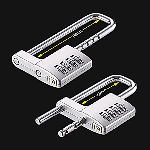 Padlock, Combination Lock, 4 Digit Combination Padlock, 2-1/2" (64mm) Wide Body. 3/8 inch Stainless Steel Retractable Long Shackle is Suitable for Outdoor, School, Gym, Sports lockers, Fences,