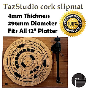TazStudio Premium slipmat - Cork Turntable Mat [4mm Thick] for Better Sound Support on Vinyl LP Record Player - Cork mat Original Geometric Design Psychedelic Geometric Analog Art-m9