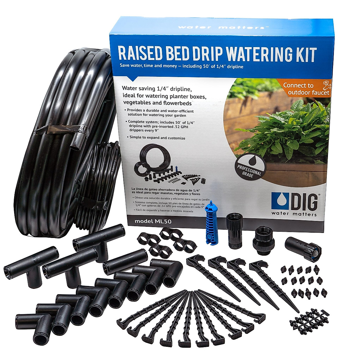 DIG ML50 Raised Vegetable Bed Drip Watering Kit - Efficient Irrigation System for Home Gardening, Easy Installation, Complete Kit
