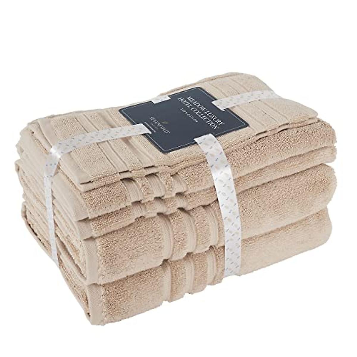 ESSELL Luxury 6-Piece Towel Set, 700 GSM 100% Cotton - 2 Bath Towels, 2 Hand Towels, 2 Wash Cloths, Zero Twists, Ultra Soft & Super Absorbent Meadow Towels for Spa, Hotels & Bathroom (Light Brown)