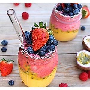 ALINK Clear Glass Straws, 9 in X 10 mm Reusable Straight & Bent Smoothie Straws, Set of 4 with Cleaning Brush