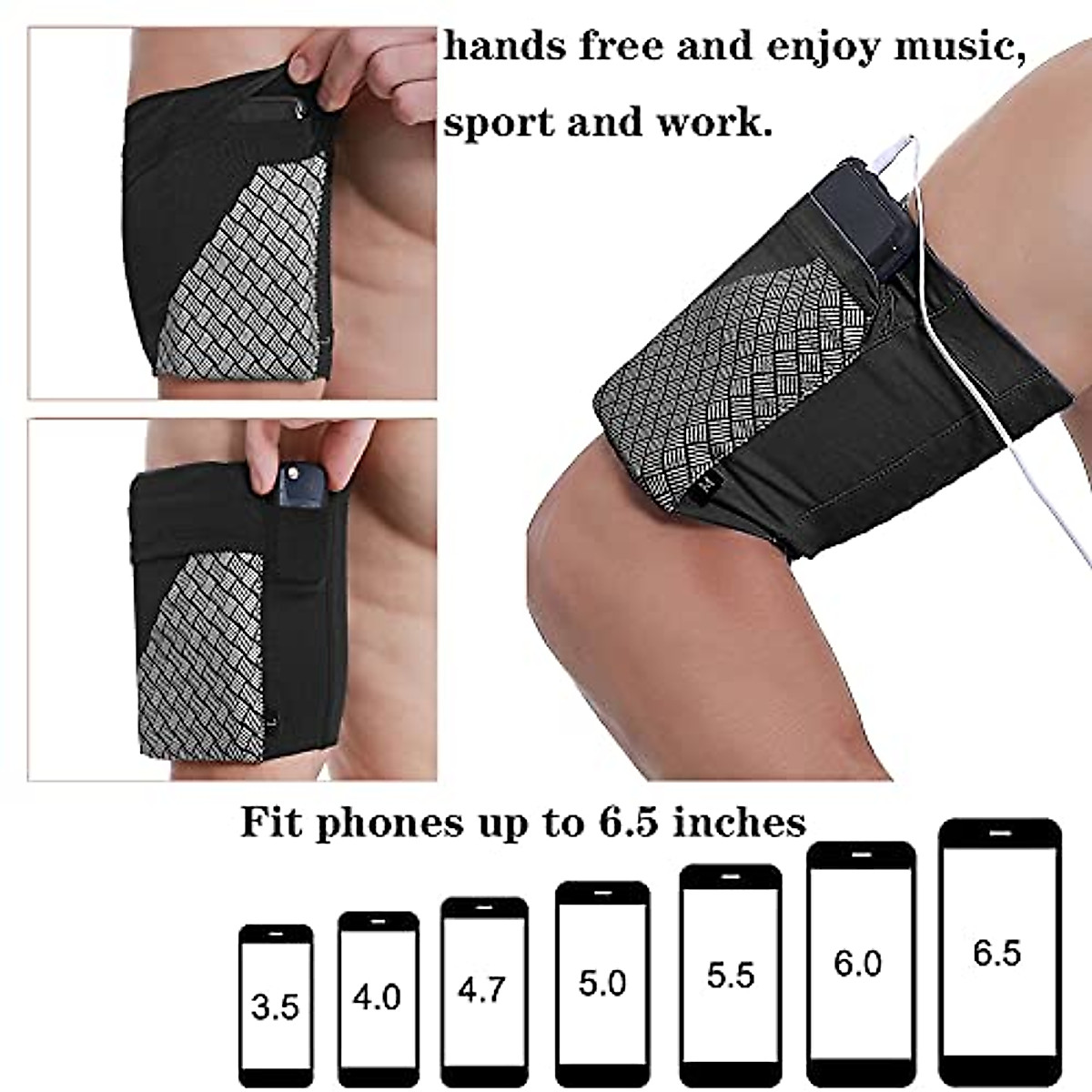 Universal Sports Armband for All Phones. Cell Phone Armband for Running, Fitness and Gym Workouts (iPhone X/8/7/6/Plus,Samsung Galaxy S9/S8/S7/S6/Edge/Plus & LG, Google & More) Black M