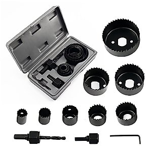 Locisne Hole Saw Set 11 Pieces 3/4" - 2-1/2" Hole Saw Kit with Hex Key and Mandrels for Wood, PVC Board, Plastic Plate Drilling