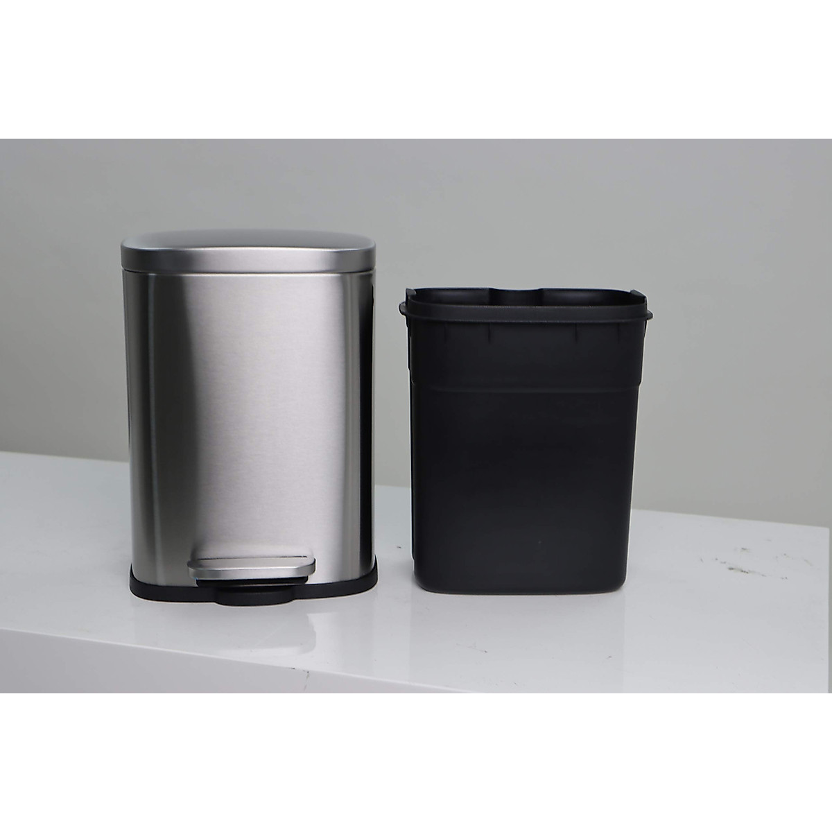 Eviva Totti 1.3 Gallon Stainless Steel Matte Finish Rectangular Trash Can with Soft Closing Lid