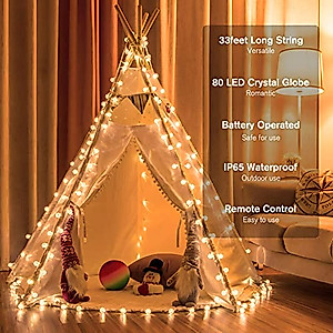 ANJAYLIA 33FT 80LED Battery Operated Globe String Lights, Fairy Lights Waterproof Crystal Ball Outdoor String Lights, Twinkle Lights Christmas Decorations Indoor Hanging Lights for Garden Party