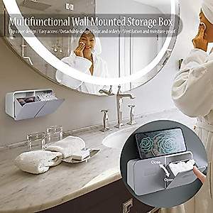 Arrozon Qtip Holder Wall Mounted for Cotton Swabs,Cotton Ball,10 Oz Qtip Dispenser for Bathroom Storage Organization,Makeup Organizer (Gray)