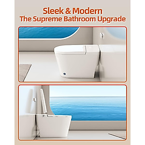 Luoware Smart Toilet with Bidet Built in, Luxury One Piece Elongated Bidet Toilet with Auto Close & Flush, Foot Sensor to Open/Close/Flush, Heated Seat, Massage Wash, Night Light, Remote Control