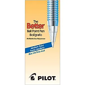 PILOT The Better Ball Point Pen Refillable Ballpoint Stick Pens, Medium Point, Blue Ink, 12-Pack (36711)