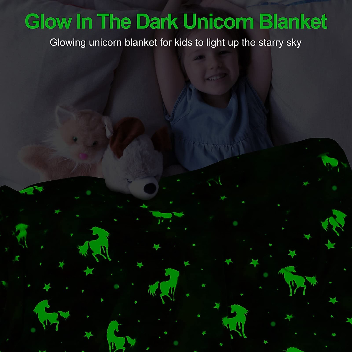 Unicorn Glow in The Dark Blanket, Unicorn Blanket for Girls/Kids, Kids Blankets for Girls, Unicorns Gifts for Girls age 3-12, Toddler Blanket for Kids, Soft Fleece Blanket Throw Birthday Gift 40"x60"