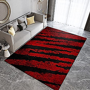 FYMUROL Red Flamboyant Area Rugs, Black Stripe Decorative Rugs, Washable Bedroom Rugs with Non-Slip Backing Large Area Soft for Boys Girls Living Room Entrance Corridor Kids Room Office-5ft×7ft