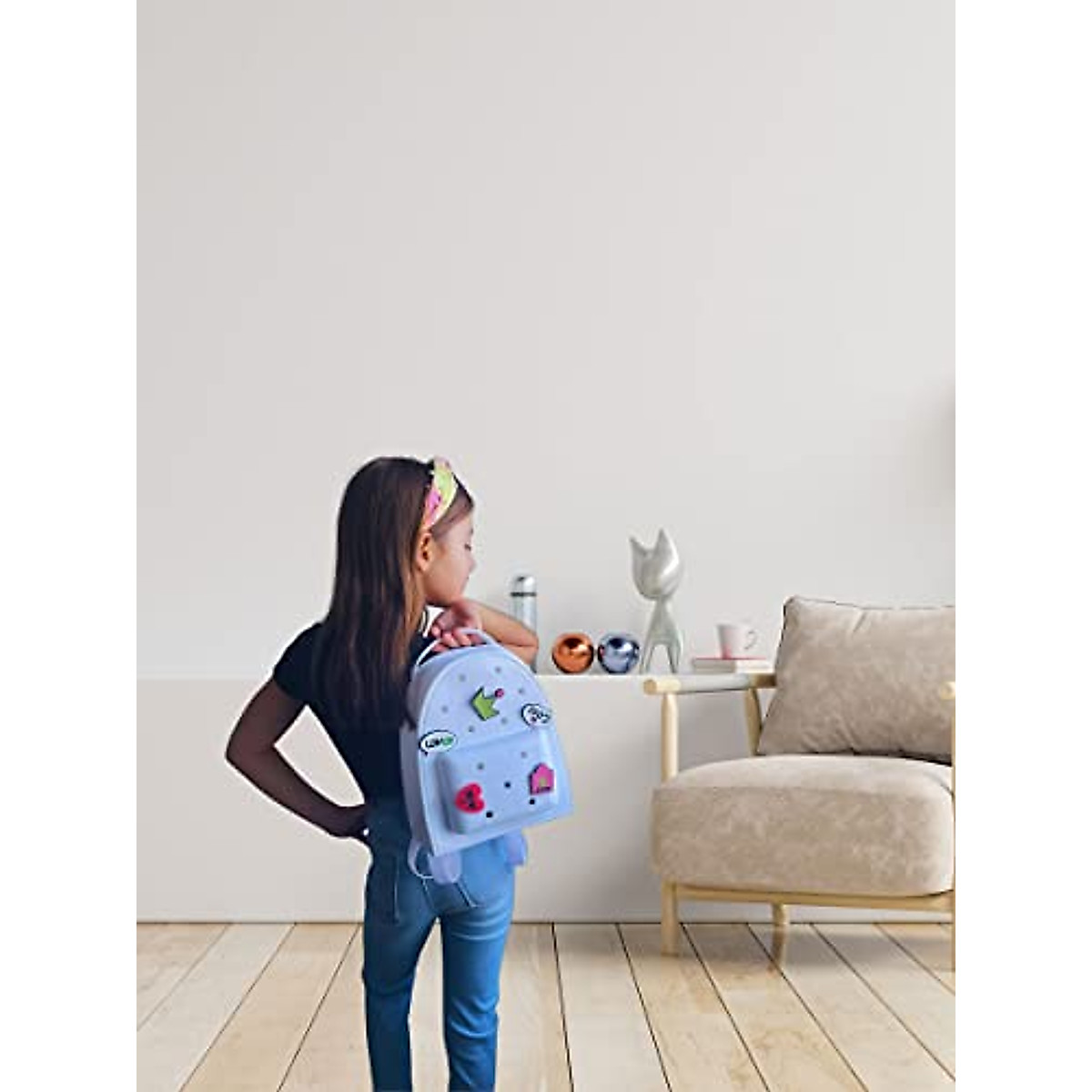 Pop N Shop Kids Silicone Jelly Clog Backpack With Charms - Gift For Boys and Girls Lightweight Fashionable Trendy (White)