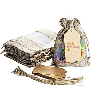 KUPOO 20PCS 3.5x5.5 Inches Clear Window Small Linen Burlap Sheer Organza Gift Bag for Wedding Party Favors Cosmetic Samples Goodies Mesh Pouch (Natural)