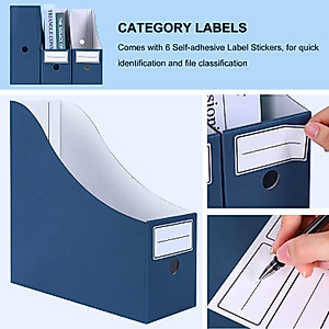 6 Pack Magazine File Holders, Cardboard Magazine Holder with Labels, Document Storage Organizer Box for Office School Home Hospital Desktop Storage, Blue