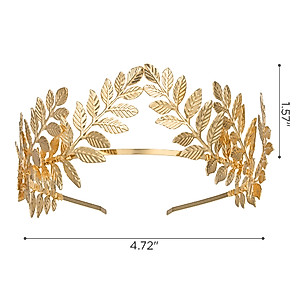SWEETV Goddess Crown Bridal Headband Leaf Tiara Wedding Headpiece Gold Costume Accessories Greek Bridesmaid Prom Festival Hair Accessories Queen Crown Wedding Hair Piece for Women and Girls
