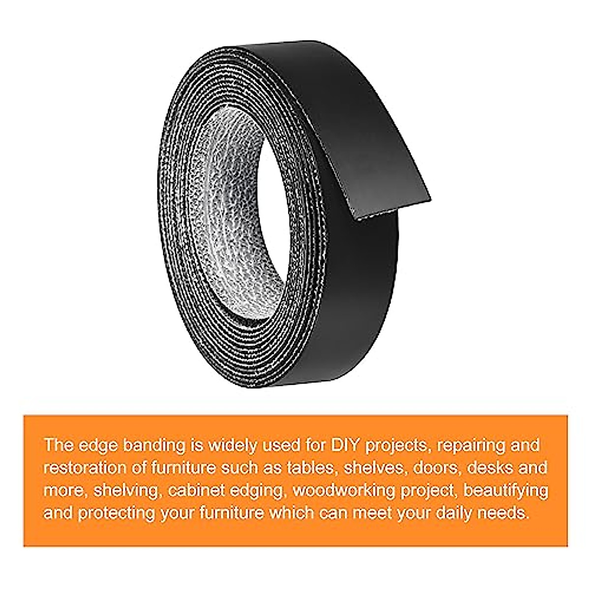 uxcell Edge Banding, 7/8 Inch x 9.84ft Pre-Glued Wood Veneer Edging Iron-on Flexible Edge Banding for Cabinet Repair Furniture Restoration, Matte Black