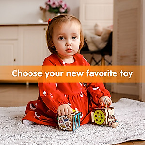 Wooden Activity Cube for Toddlers 1-3 Year - 6in1 Owl Puzzles Maze 3.15 х 3.15 inch - Sensory Busy Board – Travel Car Plane Handmade Fidget Toys – Baby Kids Montessori Activities