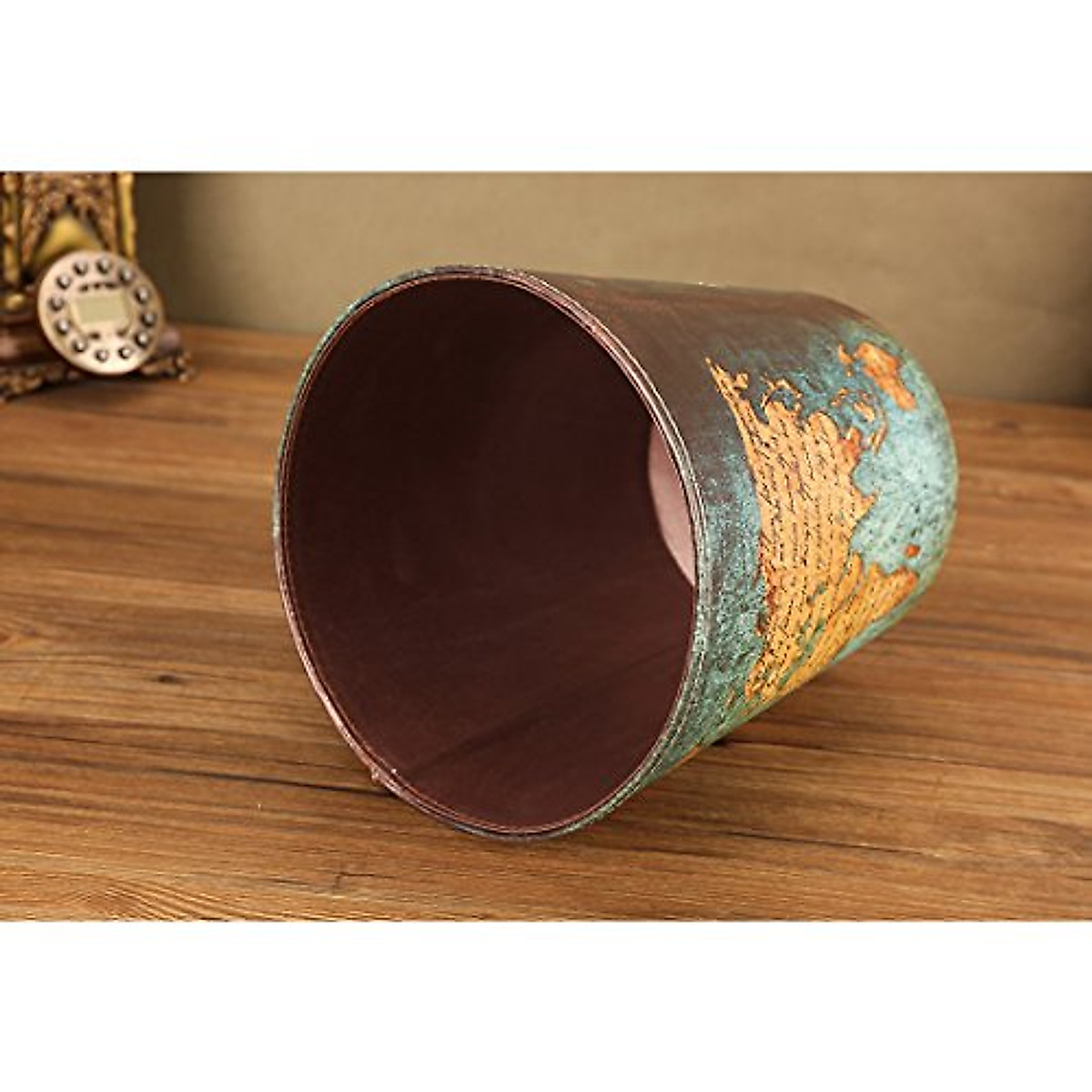 HMANE Wastebasket, Decorative Round Waterproof Litchi Leather Trash Can Paper Garbage Container Bin for Living Room - (Pattern-3)