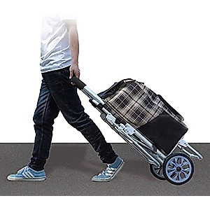 Shopping Trolley on Wheels Multi Function Shopping Cart Reinforced Aluminum Alloy Folding Portable Trolley Anti-Skid Handle Bearing Gravity Enhanced Storage Hand Trucks,Black ,