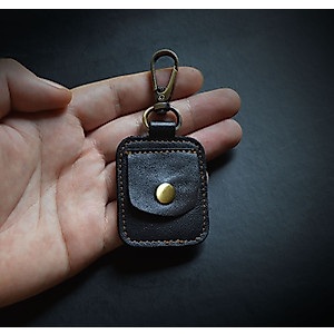 AA Medallion or Coin Holder, Leather Key Chain Snap Open Leather Case (Black)