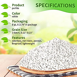 Perlite for Plants - 8QT Organic Perlite Bulk for Indoor Plants, Succulents, Vegetables, Garden, Horticultural Perlite for Soil, Potting Soil Mix, Root Cuttings, Seed Starting