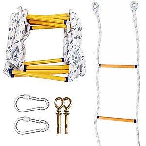 WDFYJ Emergency Fire Escape Ladder Flame Resistant Safety Rope Ladder with Hooks， Fast to Deploy & Easy to Store Withstand Weight up to 2000 pounds(16F/5M)