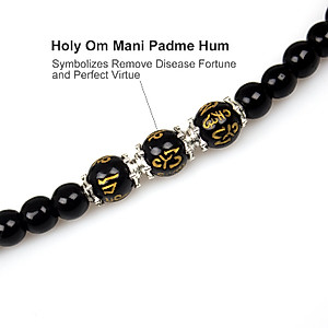 PWMENLK 6mm 108 Mala Beads Bracelet Meditation Necklace Obsidian Beaded Prayer Buddhist Necklace for Healing Stone Agate Tiger Eye Jewelry for Men and Women(om mani padme hum)