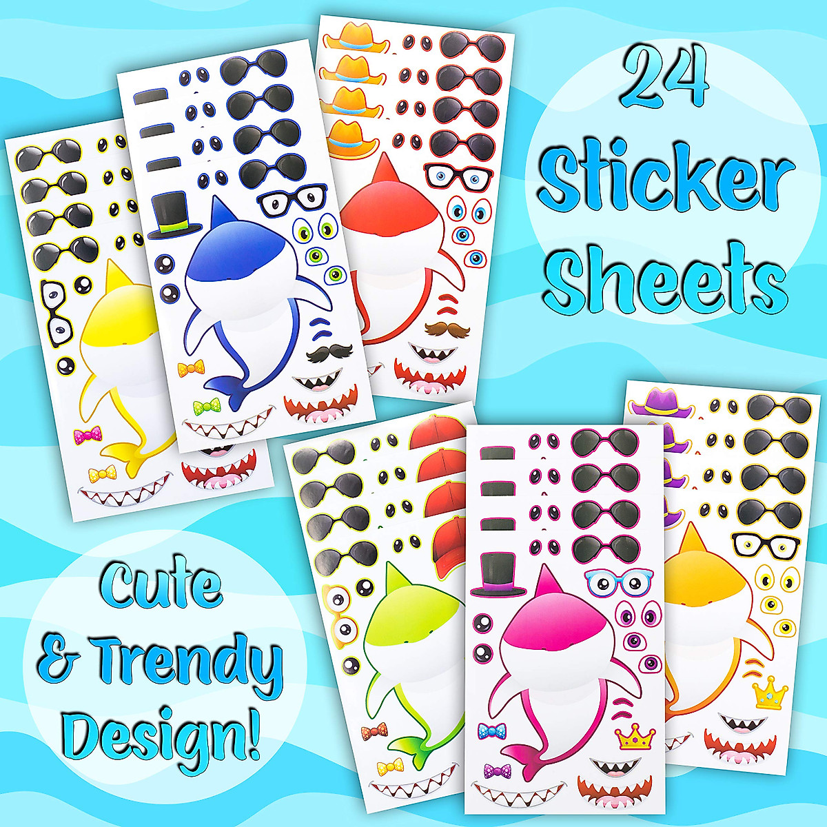 Edgewood Toys 24 Make A Shark Stickers For Kids - Great For Birthday Party Favors, Decorations, & Prizes - Let Your Kids Get Creative & Design Their Favorite Shark Stickers – Fun Kids Craft Activity