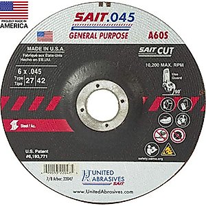 United Abrasives-SAIT 22047 A60S General Purpose Cut-Off Wheel (Type 27/Type 42 Depressed Center) 6" x .045" x 7/8", 50-Pack