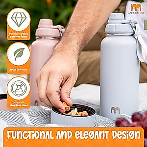 Miracle Pets Portable Dog Water Bottle with Bowl Attached 32oz Insulated Stainless Steel Water Bottles for Sports Hiking Easy Handle Dog Travel Accesories Portable Dog Bowl (Misty Rose)