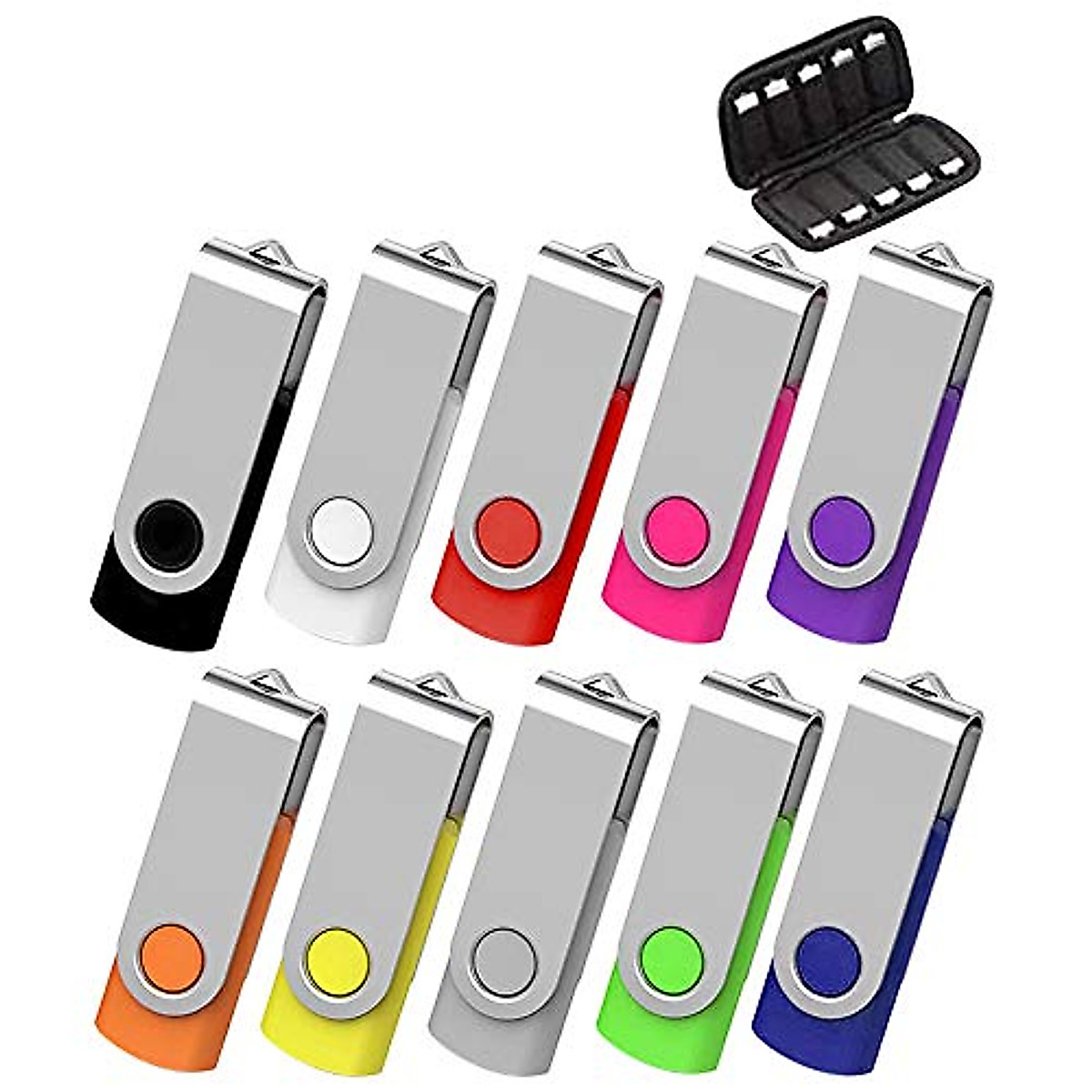 AreTop 8GB Flash Drive 10 Pack, USB 2.0 Swivel Thumb Drives with Easy-Storage Bag 10 Pack Flash Drive Bulk USB Pendrive Jump Drive Memory Stick Storage USB (10PCS 8GB, 10Mixcolors)