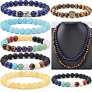 FYGEM Natural Stone Beads 200pcs Mixed 8mm Round Genuine Real Beading Loose Gemstone Hole Size 1mm DIY Charm Smooth Beads for Bracelet Necklace Earrings Jewelry Making (Stone Beads Mix 200pcs, 8MM)