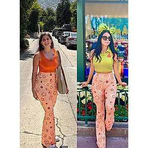 70s Flare Pants for Women - EDC Rave Festival Outfit High Waist Bell Bottom Boho Cute Groovy Disco Trousers(Orange, M, 1050e)
