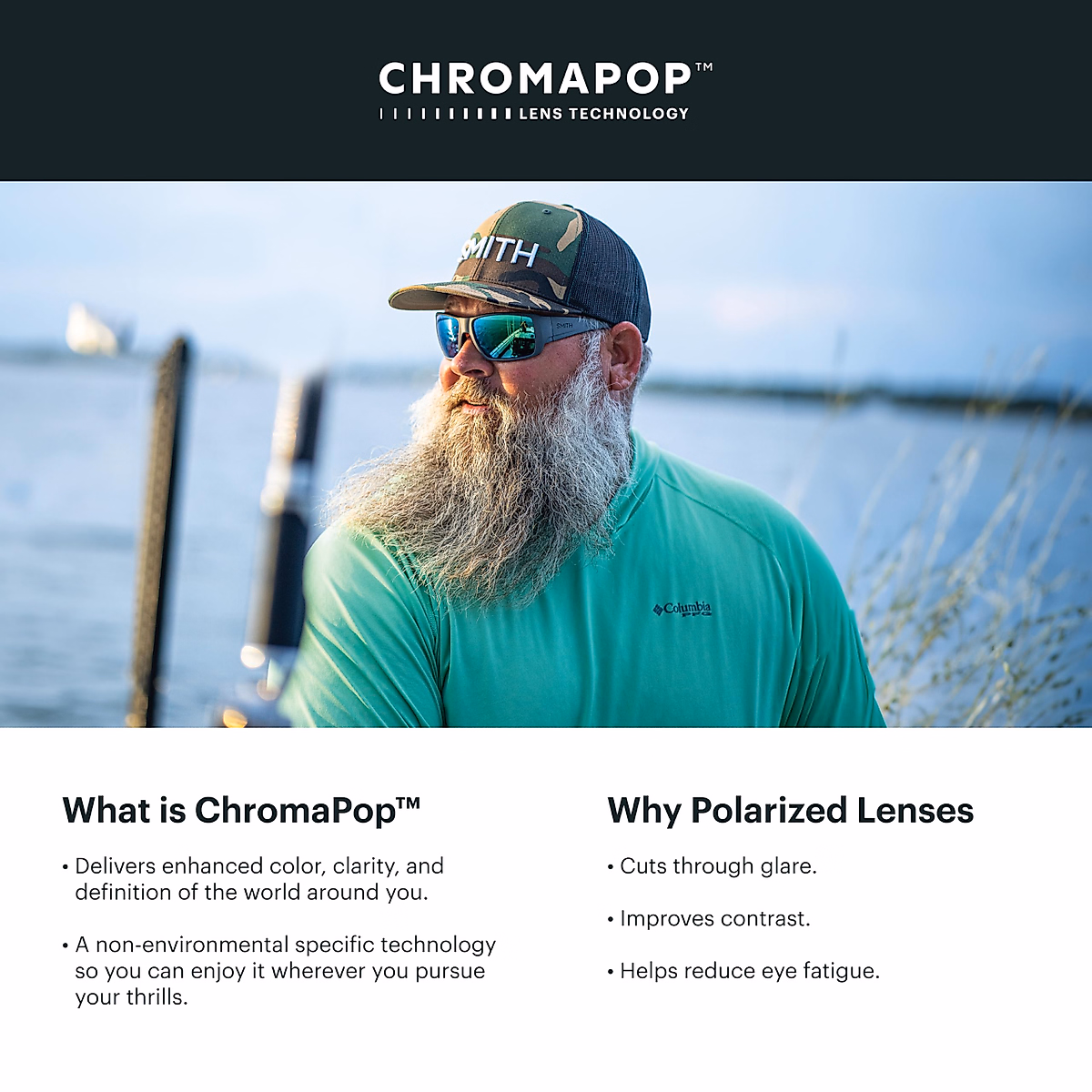 SMITH Longfin Sunglasses – Performance Sports Active Sunglasses for Watersports, Fishing & More – For Men & Women – Matte Cement + Green ChromaPop Polarized Mirror Lenses