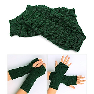 Women Winter Fingerless Gloves Crochet Knit Arm Warmers Mittens with Thumb Hole,Khaki
