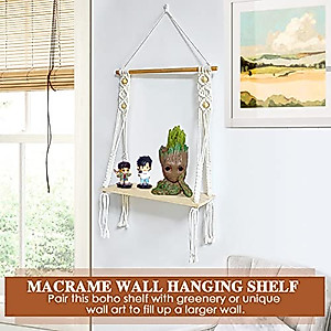 Axgo Macrame Hanging Shelves, Handmade Bohemian Woven Hanging Shelves Macrame Wall Hanging Shelf 16" x 6" Boho Wall Decor for Books Photos Collectibles Small Plants Perfumes