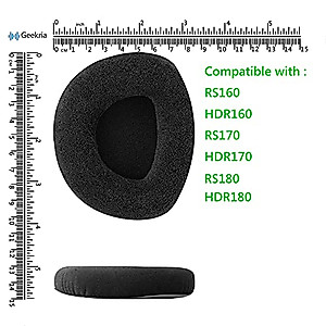 Geekria Comfort Velour Replacement Ear Pads for Sennheiser RS160, HDR160, RS170, HDR170, RS180, HDR180, Headphones Earpads, Headset Ear Cushion Repair Parts (Black)
