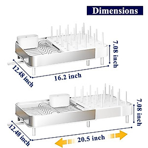 Dish Drying Rack - Expandable Dish Racks - Large Stainless Steel Dish Drainer for Kitchen Counter with Utensil Holder and Cup Holder, White