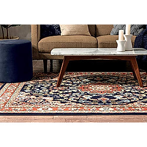 Well Woven MENA Navy Blue Traditional Oriental Medallion Area Rug (7'10" x 9'10")