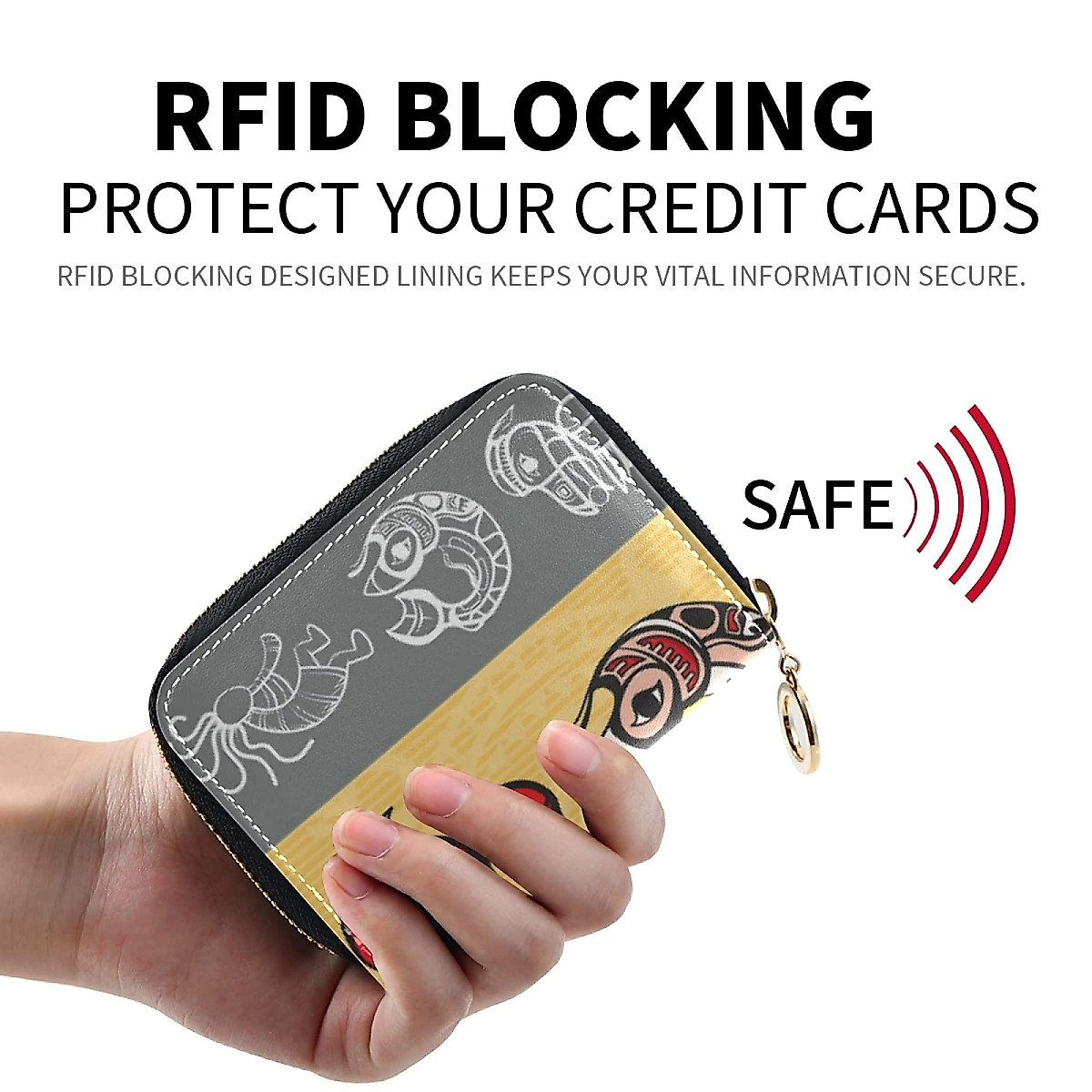 Native American kokopelli Grey Credit Card Coin wallet, RFID Blocking Compact Women Leather Card Holder, Key Change Organizer, Zipper Purse Clutch Pouch Pocket