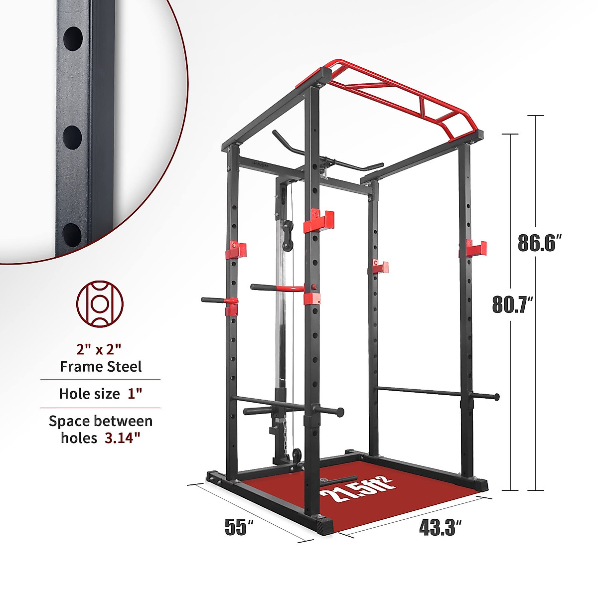 Power Cage with Lat Pulldown 1000 LBs Capacity Power Rack Weight Cage for Men Women Strength Training Powerlifting Home Gym Equipment