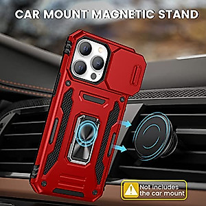 Maxdara for iPhone 14 Pro Max Camera Cover Case with Screen Protector, with Built-in 360° Rotate Ring Stand Magnetic Car Mount Cover Case for iPhone 14 Pro Max 6.7 inch, Red