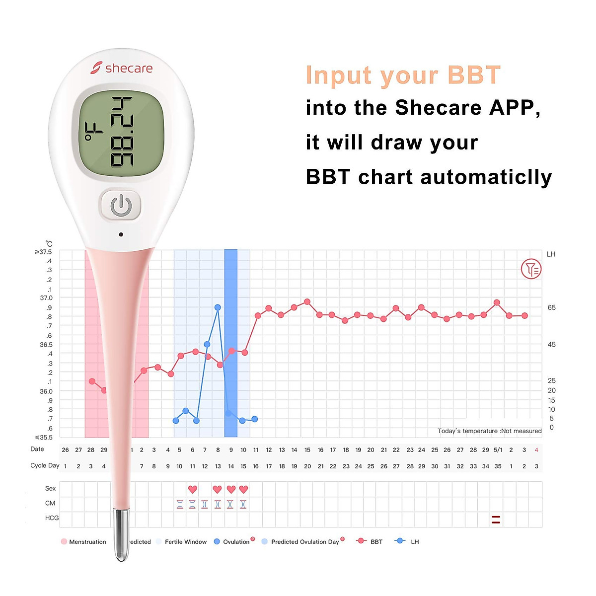 Shecare Digital Basal Body Thermometer for Ovulation,Fertility BBT Thermometer High Precision Oral Thermometer,Accurate 1/100th Degree Works with Shecare APP Basal Thermometer Basic Thermometer